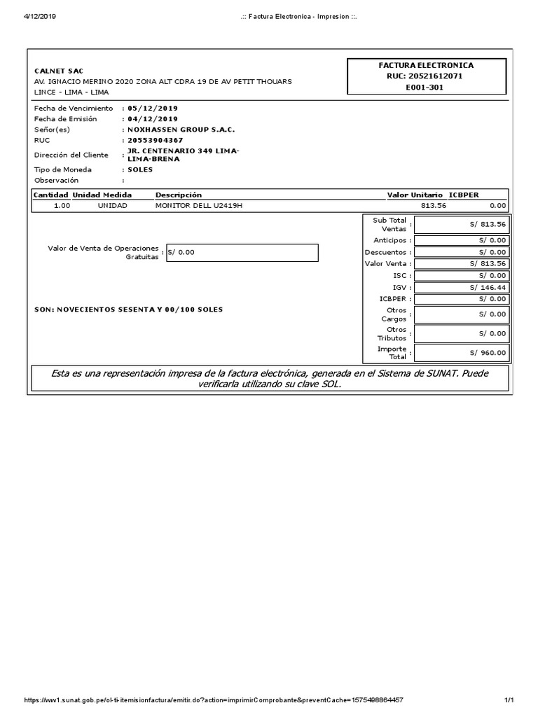 Factura Electronica - Impresion - 301 MONITOR DELL U2419H | PDF | Pagos ...