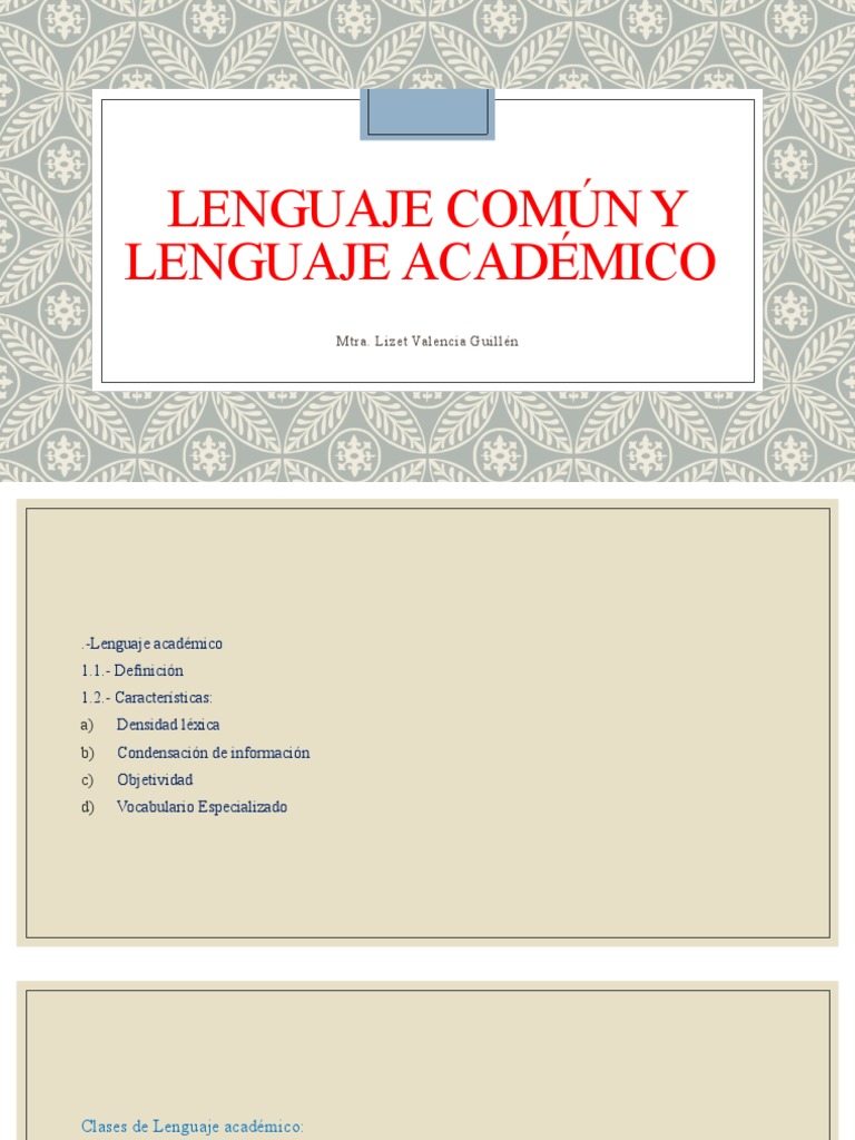 Lenguaje Común y Lenguaje Académico | PDF