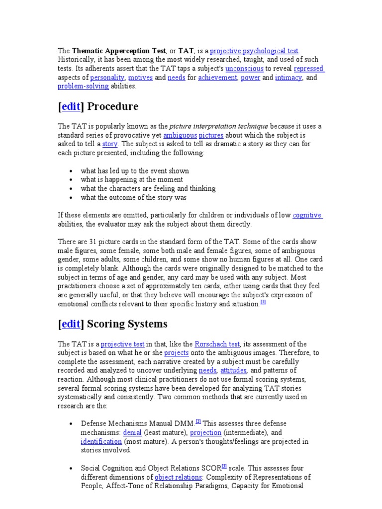 The Thematic Apperception Test | Psychology | Behavioural Sciences