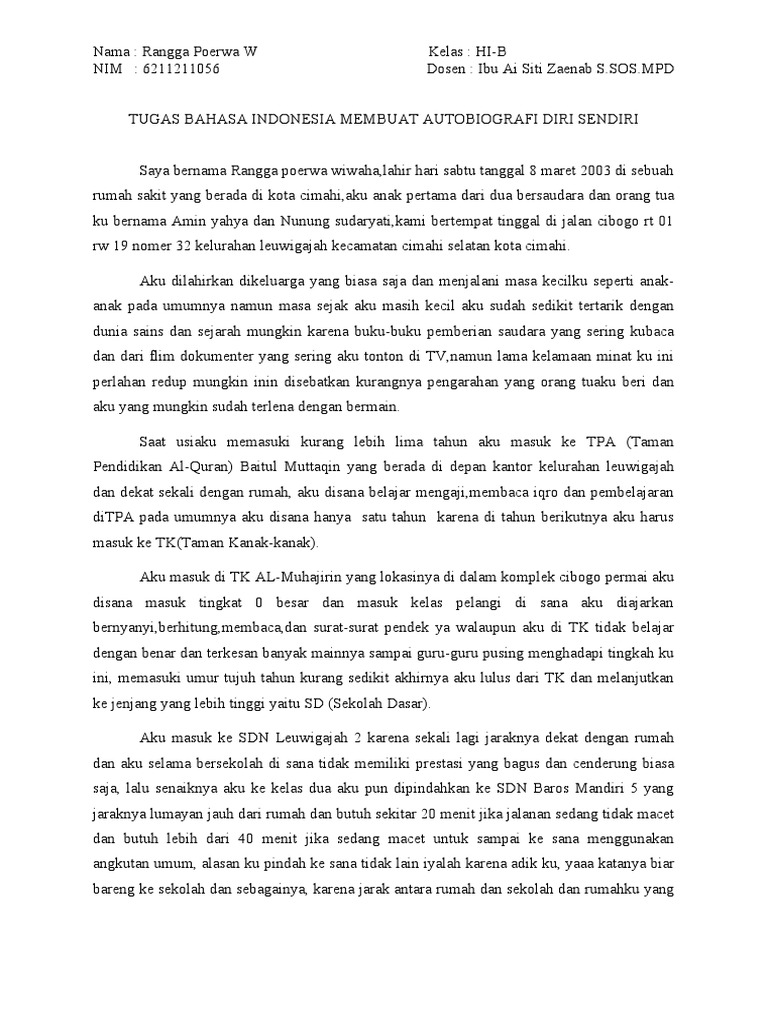 Tugas Autobiografi Bahasa Indonesia Rangga Poerwa W Hi B