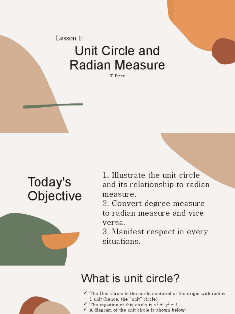 Lesson 1:: Unit Circle and Radian Measure | PDF | Angle | Circle