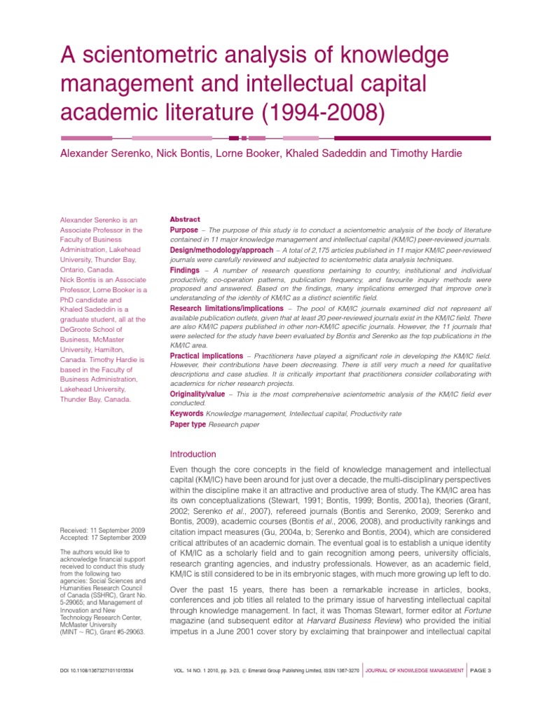 A Scientometric Analysis of Knowledge Management and Intellectual ...