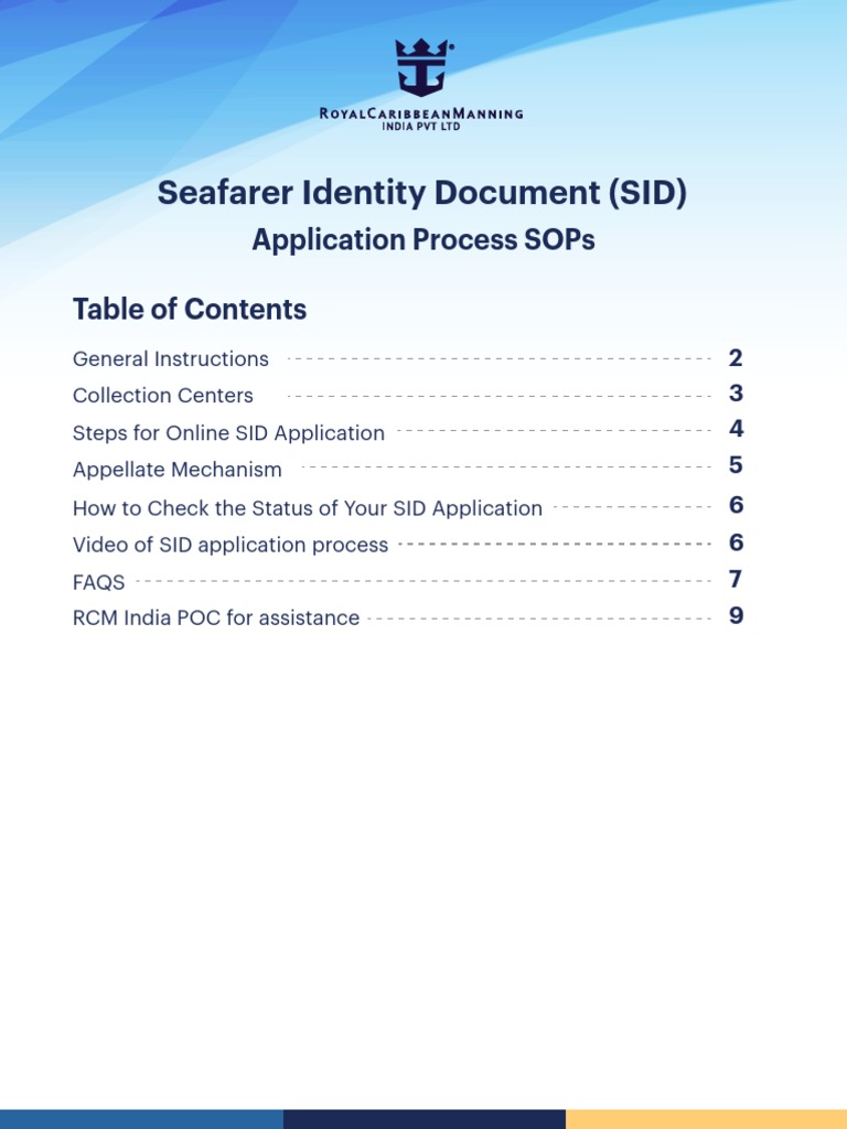 Seafarer Identity Document (Sid) : Application Process Sops | PDF ...