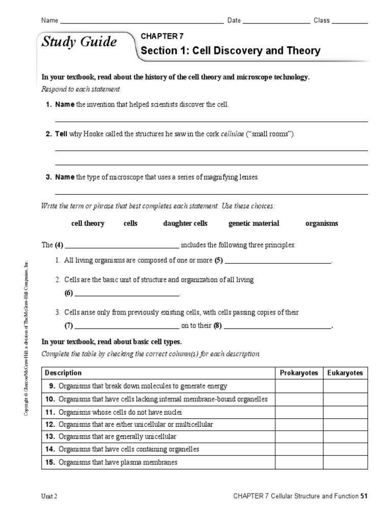 Chapter 7 Study Guide | PDF | Cell (Biology) | Cell Membrane