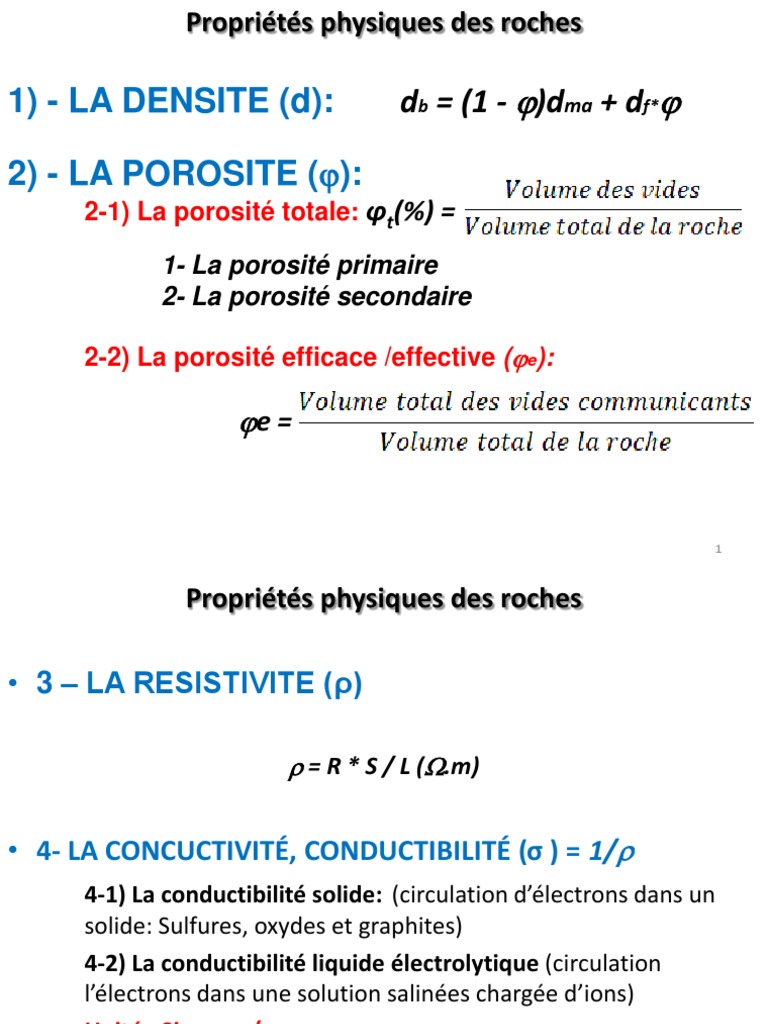 Cours 1 - Proprietés Physiques Des Roches | PDF | Perméabilité (fluide ...