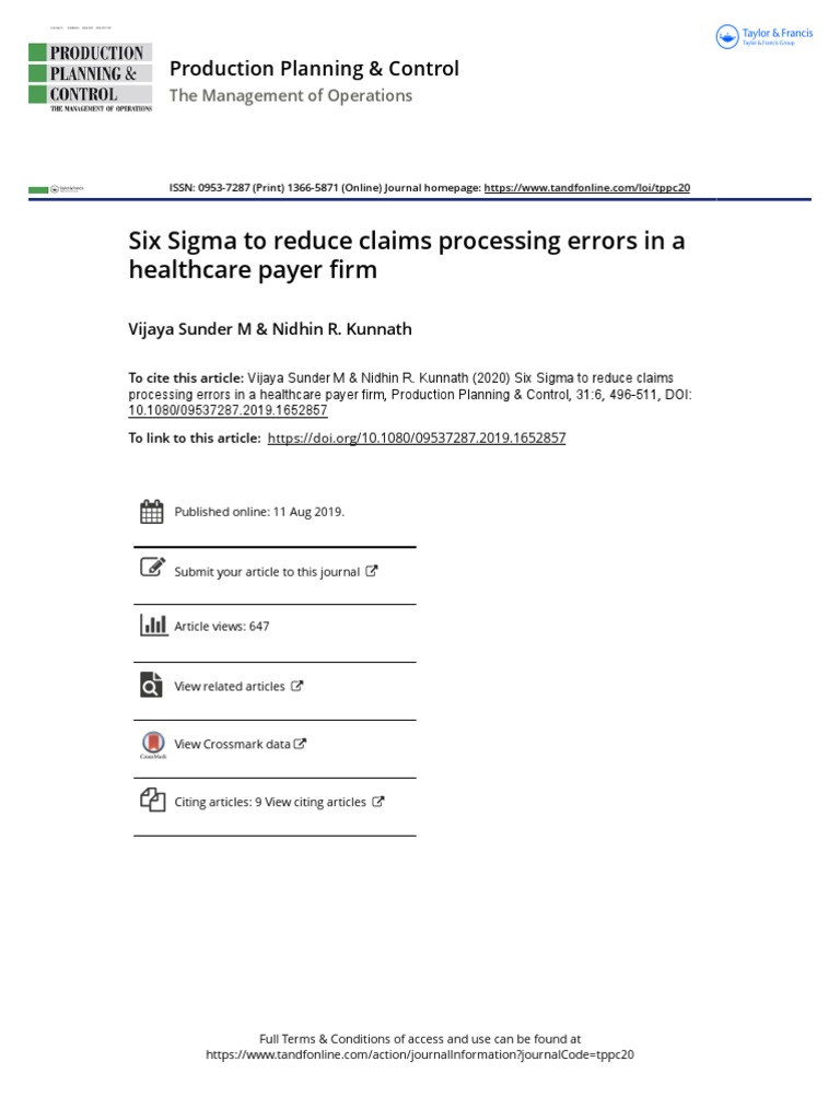 Six Sigma To Reduce Claims Processing Errors in A Healthcare Payer Firm ...