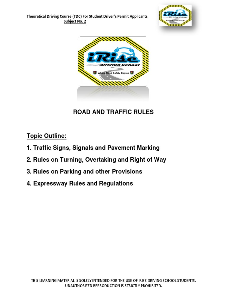 Subject 2-Road and Traffic Rules | PDF | Traffic | Intersection (Road)