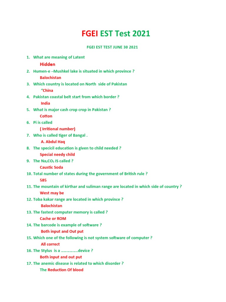 FGEI EST Test 2021 | PDF | Complex Number