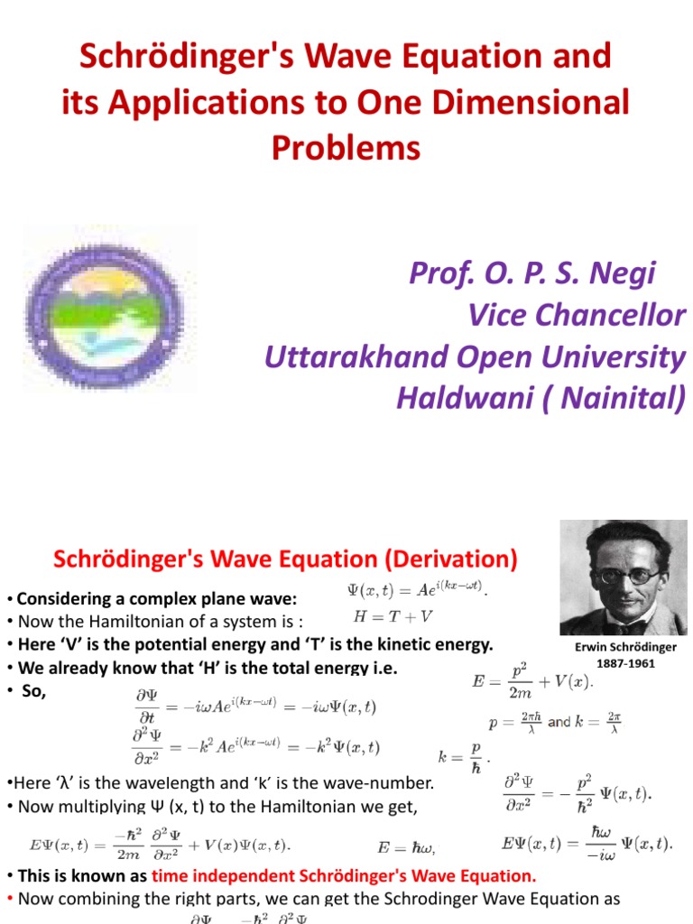 Schrödinger's Wave Equation and Its Applications To One Dimensional ...