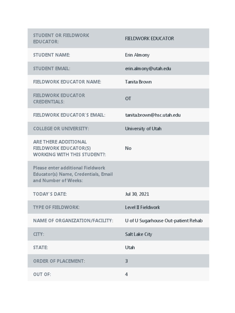 Level 2 Fieldwork Assessment | PDF | Evaluation | Occupational Therapy