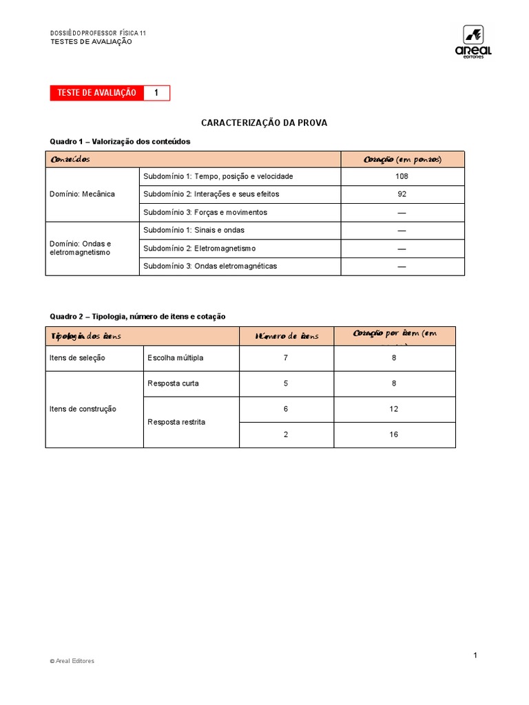 Teste fq11 Areal | PDF | Força | Velocidade