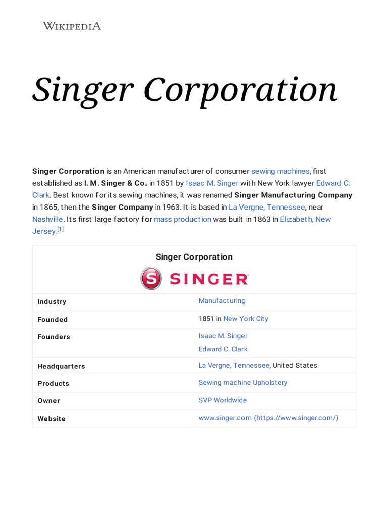 Singer Corporation - Wikipedia | PDF | Sewing | Machines