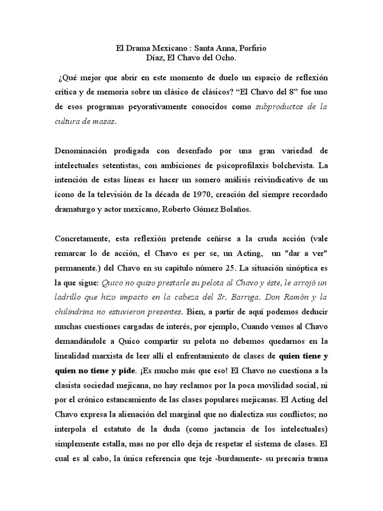 Chavo Del 8: Un Análisis Sociocultural | PDF