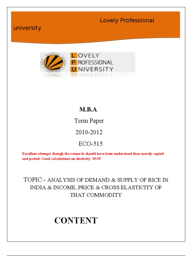 Analysis of Demand & Supply of Rice in India Income, Price and Cross ...