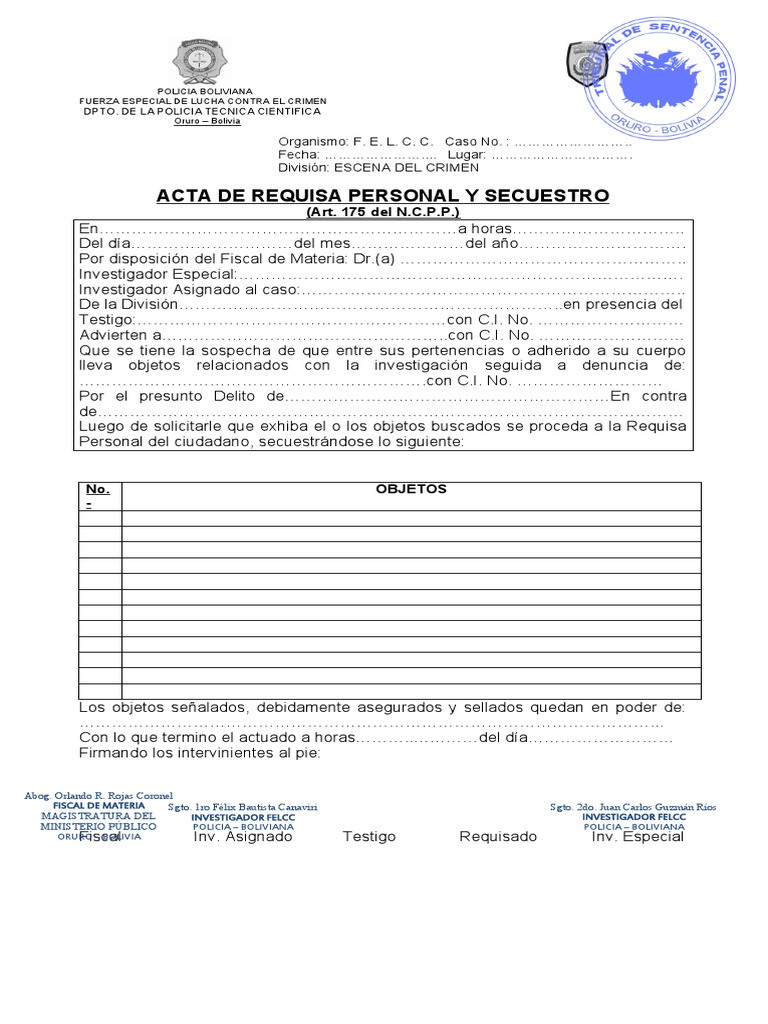 Acta de Requisa Personal de Secuestro 2021 | PDF | Justicia | Crimen y ...