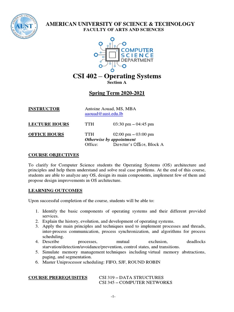 CSI402 Syllabus Spring20 21 | PDF | Thread (Computing) | Scheduling (Computing)
