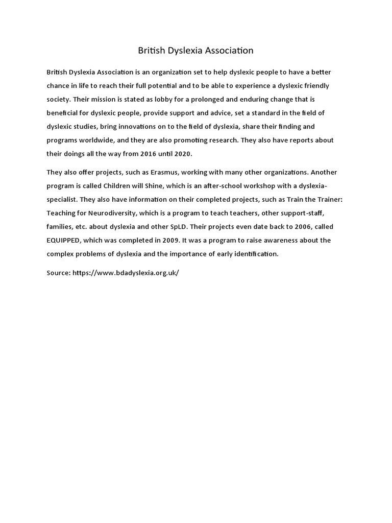 Dyslexia - British Dyslexia Association | PDF | Social Science | Wellness