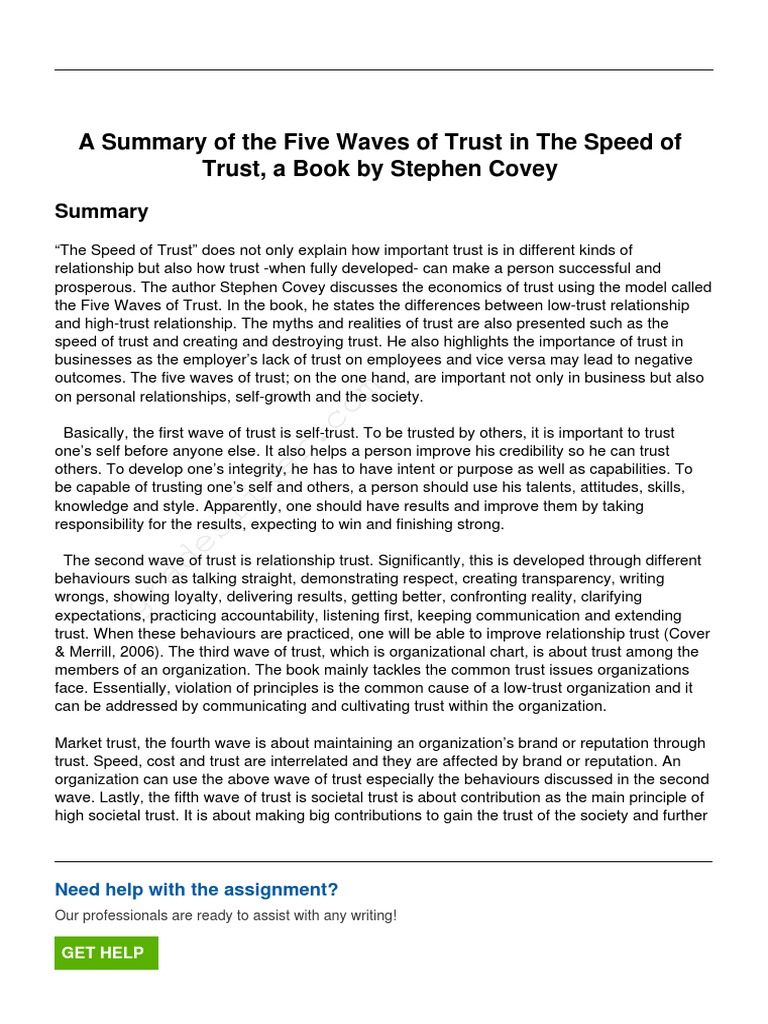 A Summary of The Five Waves of Trust in The Speed of Trust A Book by ... A Summary of The Five Waves of Trust in The Speed of Trust A Book by ...