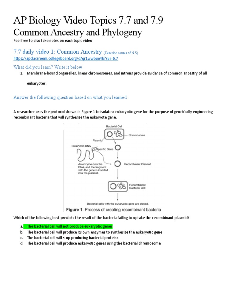 AP Biology Video Topics 7.7 and 7.9: Common Ancestry and Phylogeny ...