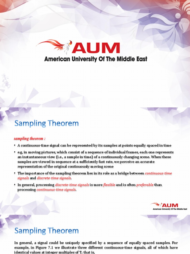 Lecture 17 Sampling Theorem Pdf Sampling Signal Processing Discrete Time And Continuous Time