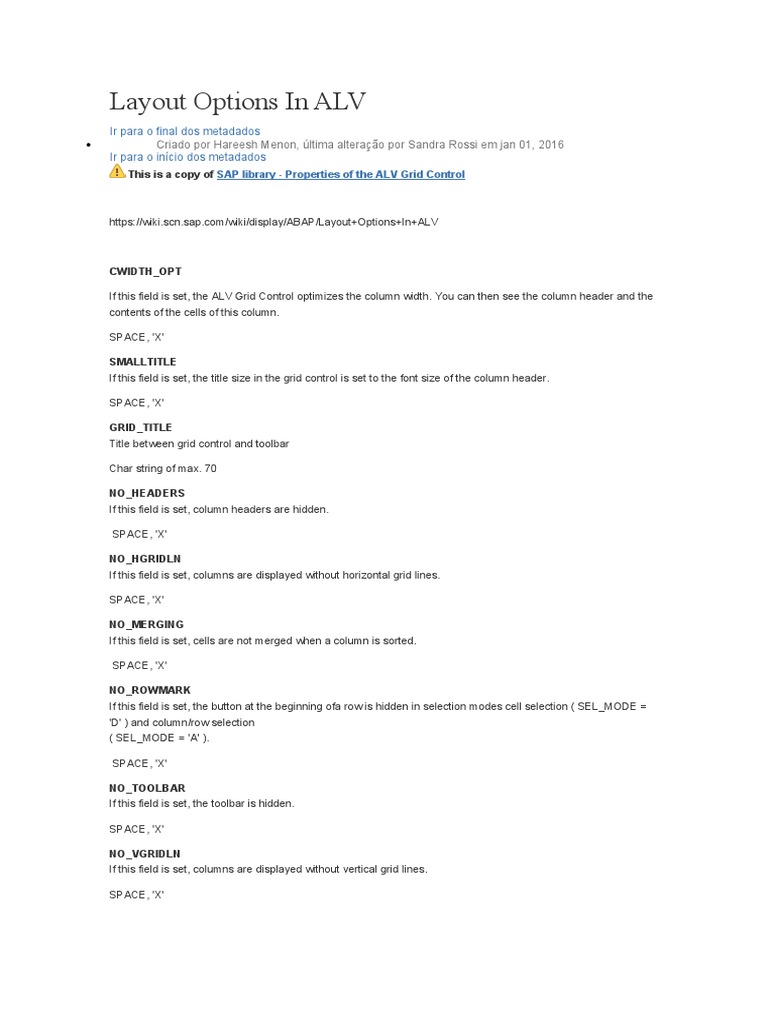 ALV Layout Options | PDF | Computer Programming | Computer Science