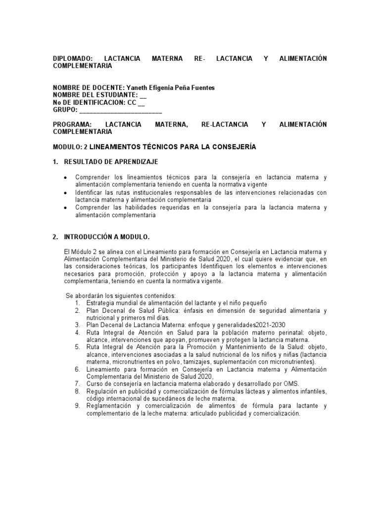 TALLER - MODULO - 2 Ok Ok | PDF | Amamantamiento | Unicef