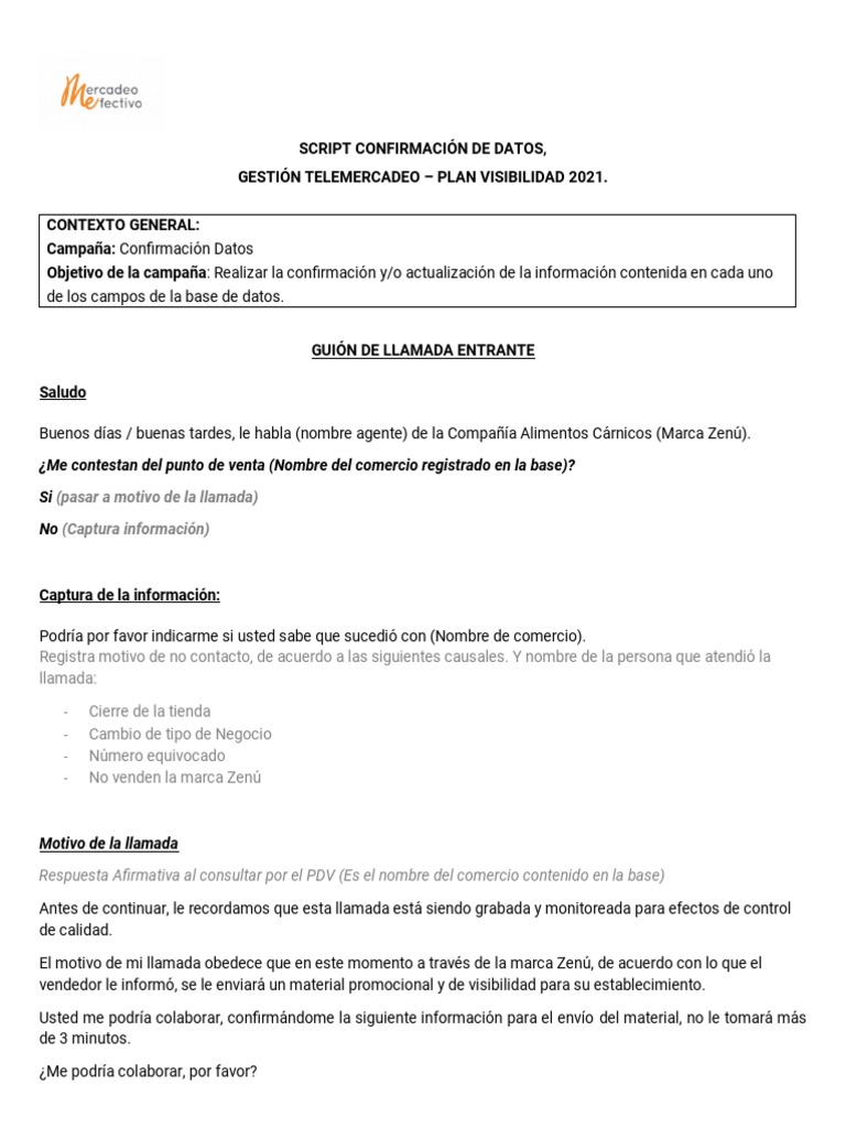 Script confirmación datos V1 | PDF