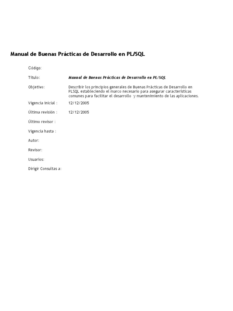 Manual de Buenas Practicas de Desarrollo en PLSQL | PDF