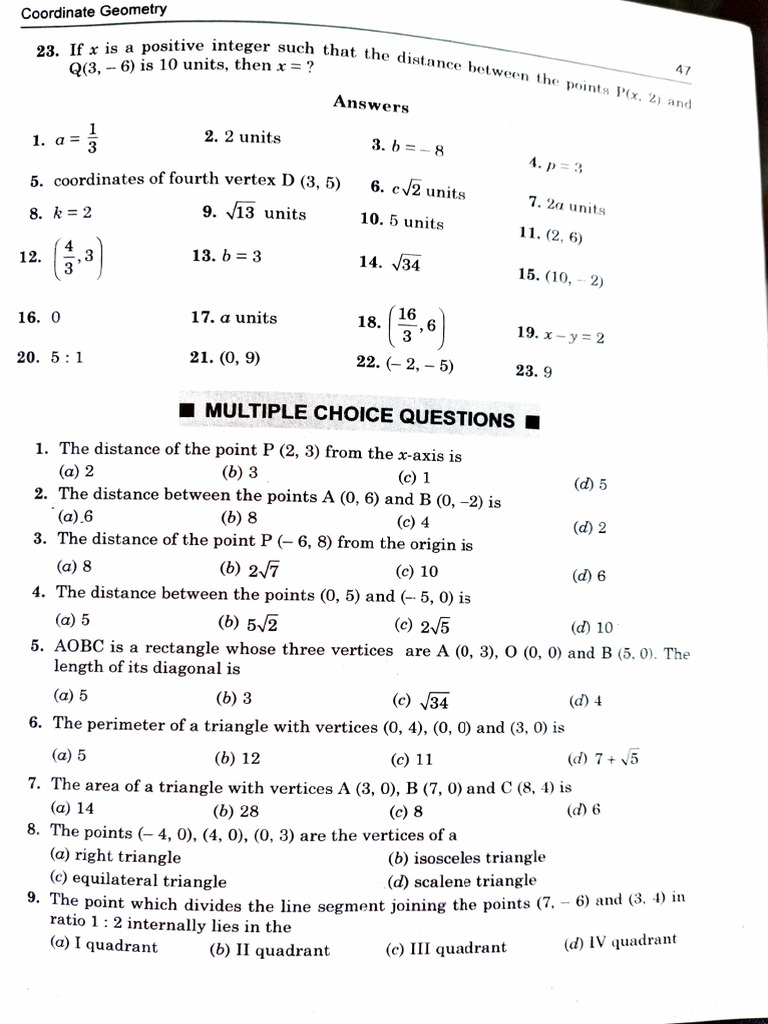 Multiple Choice Questions: Distance | PDF | Triangle | Euclidean Geometry