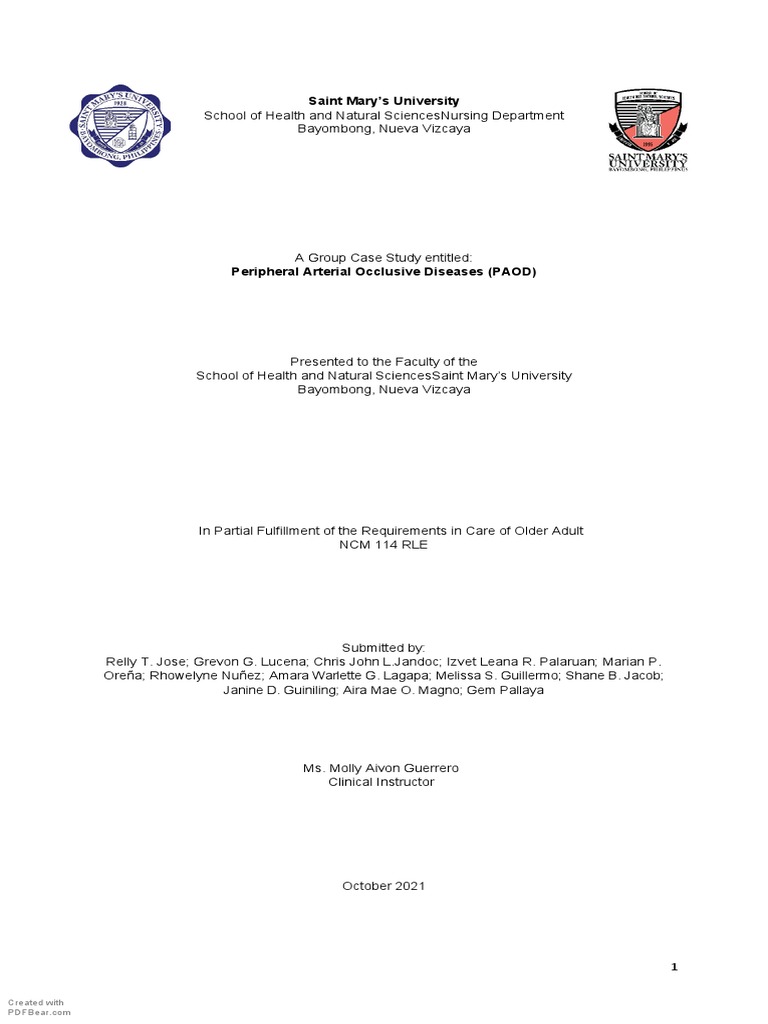 GROUP 3. Peripheral Arterial Occlusive Diseases PAOD | PDF | Medical ...