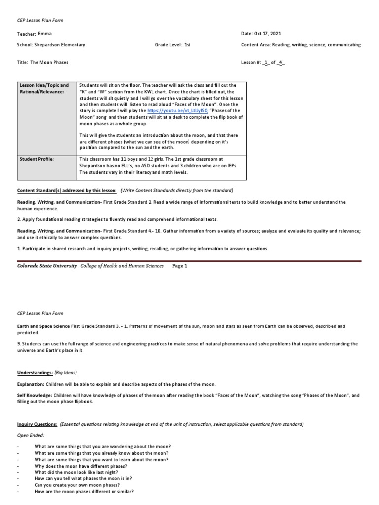 Space Patterns Cycles Lesson 1 | PDF | Lesson Plan | Pedagogy