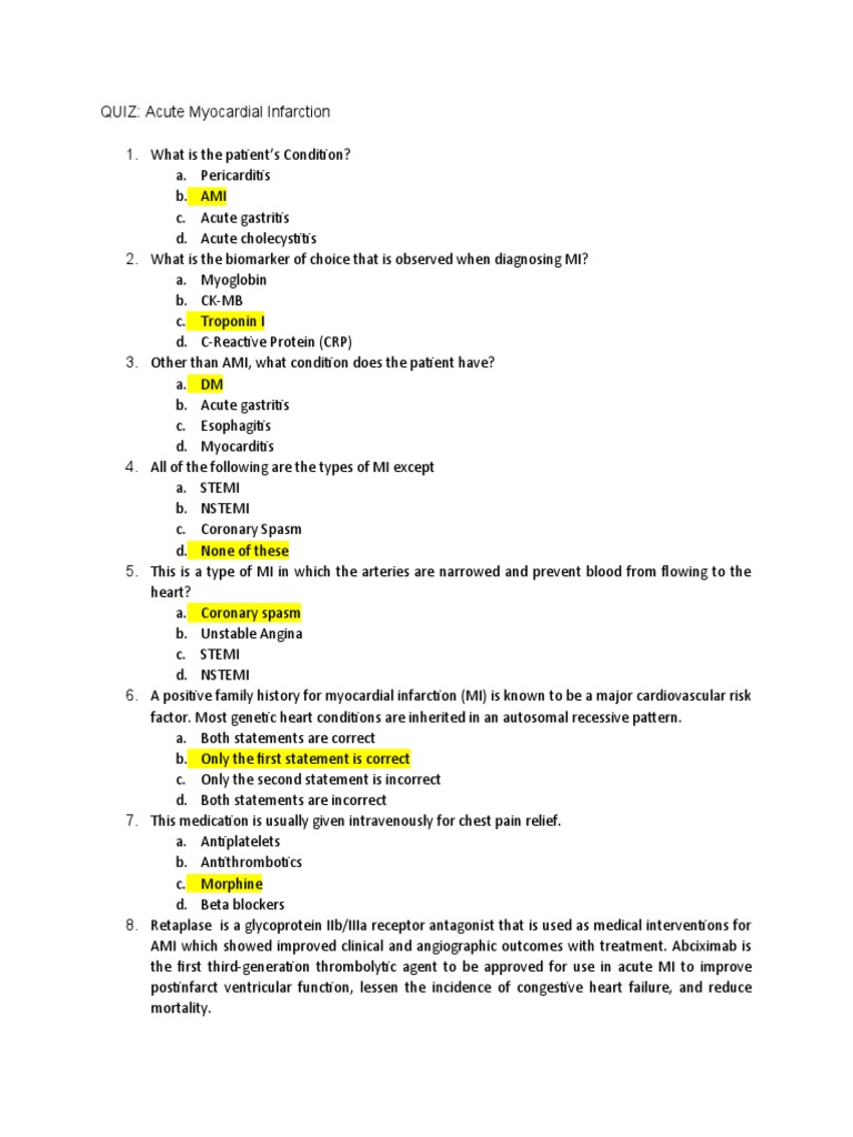 Acute Myocardial Infarction Quiz | PDF | Myocardial Infarction ...