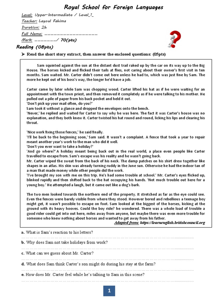 Upper-Intermediate Written Test - Copie | PDF