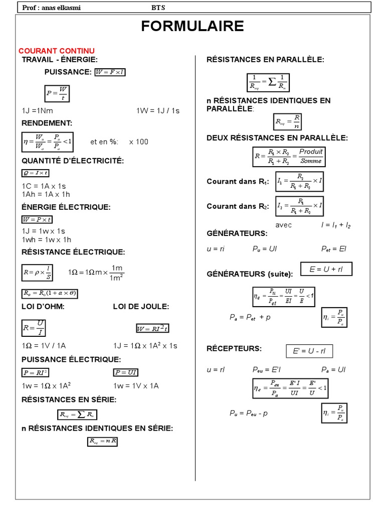 Formulaire D Electrotechnique | PDF | Courant alternatif | Impédance (électricité)