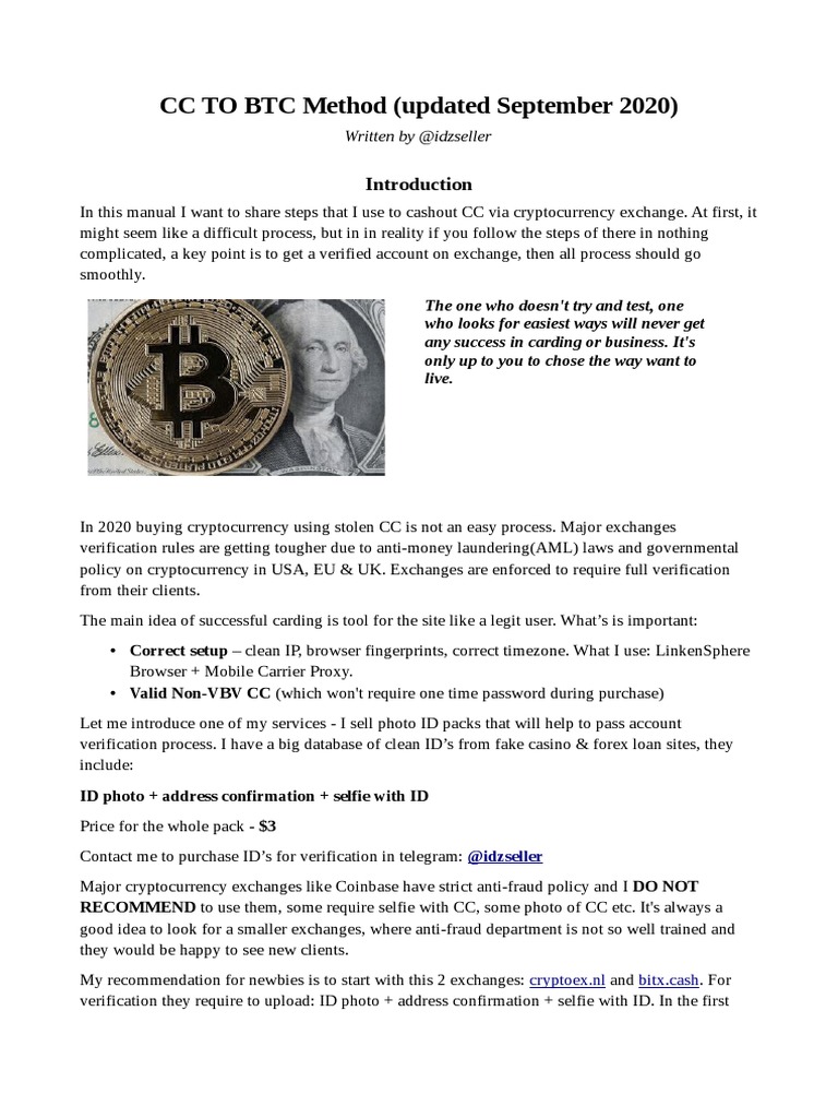 CC TO BTC Method (Updated September 2020) : Written by @idzseller | PDF | Proxy Server | Bitcoin
