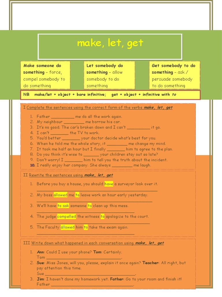 Make, Let, Get: Get Somebody To Do Something - Ask / Let Somebody Do ...
