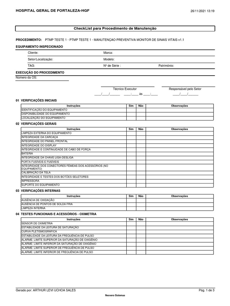 Procedimento CheckList | PDF