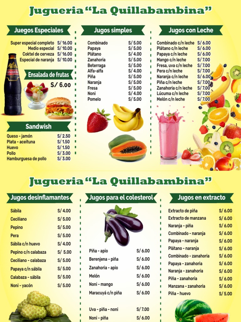 Carta de Jugos y Licuados Naturales | PDF | Comida regional y étnica ...