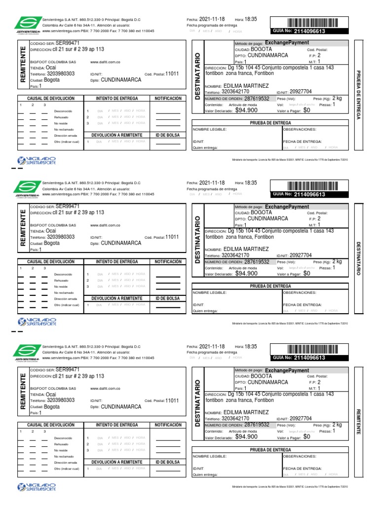 Guia Servientrega | PDF | Electrónica | Telefonía