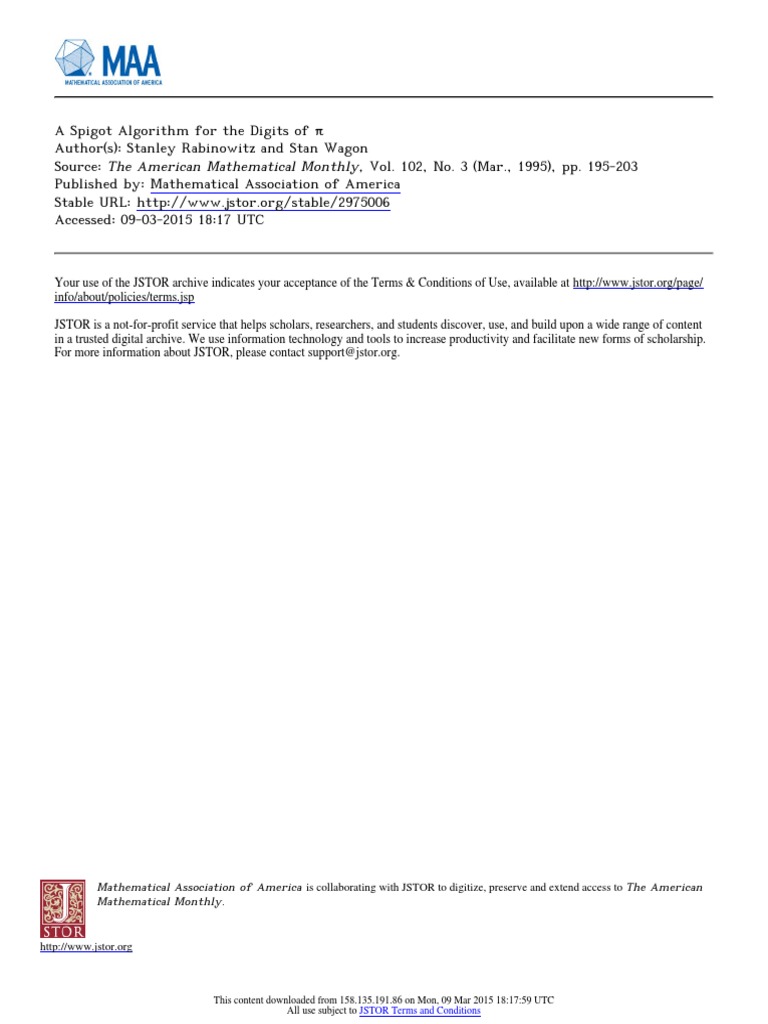 Spigot Pi | PDF | Mathematical Concepts | Mathematics