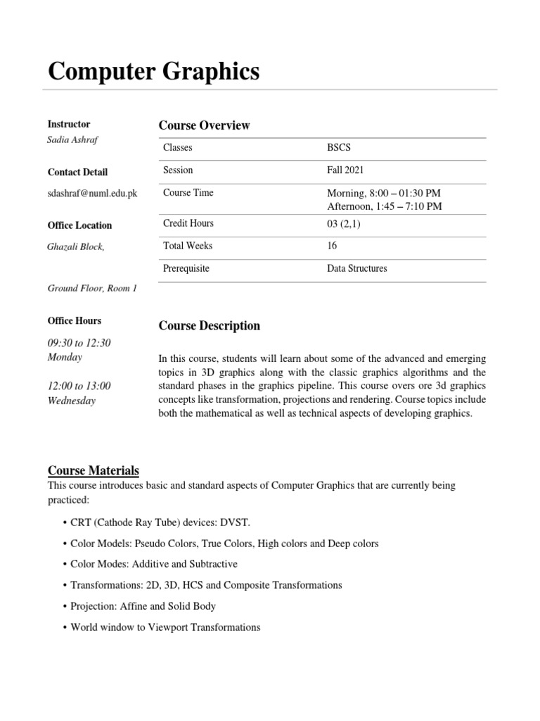 Computer Graphics Course | PDF | 3 D Computer Graphics | Computer Graphics