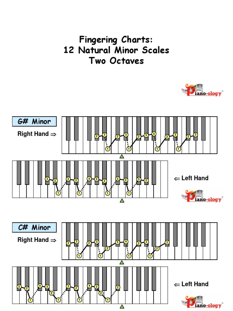 Fingering Charts: 12 Natural Minor Scales Two Octaves | PDF ...