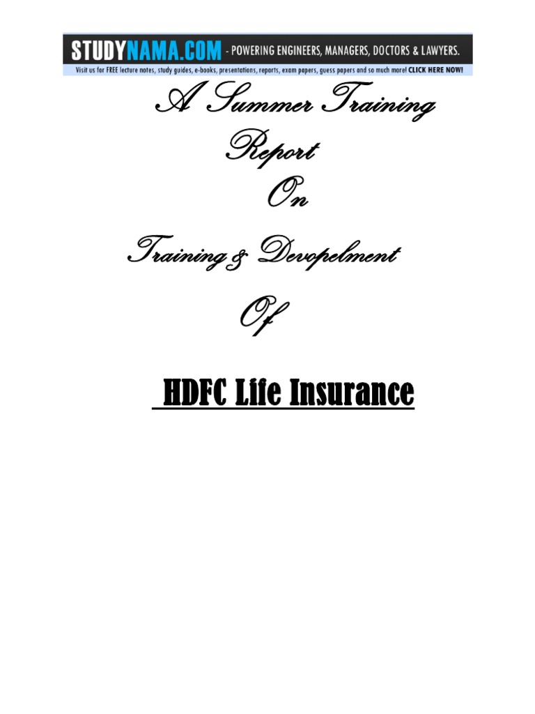 MBA Summer Training Report On HDFC Life Insurance | PDF | Learning ...