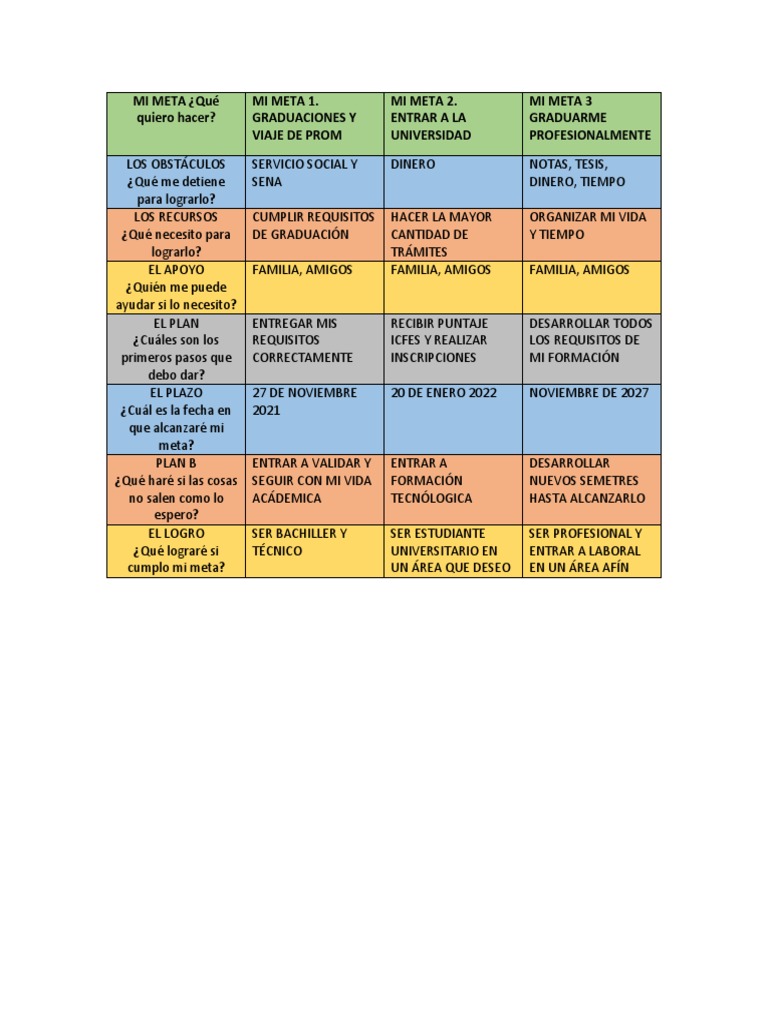 Plan de Metas Personales y Académicas | PDF