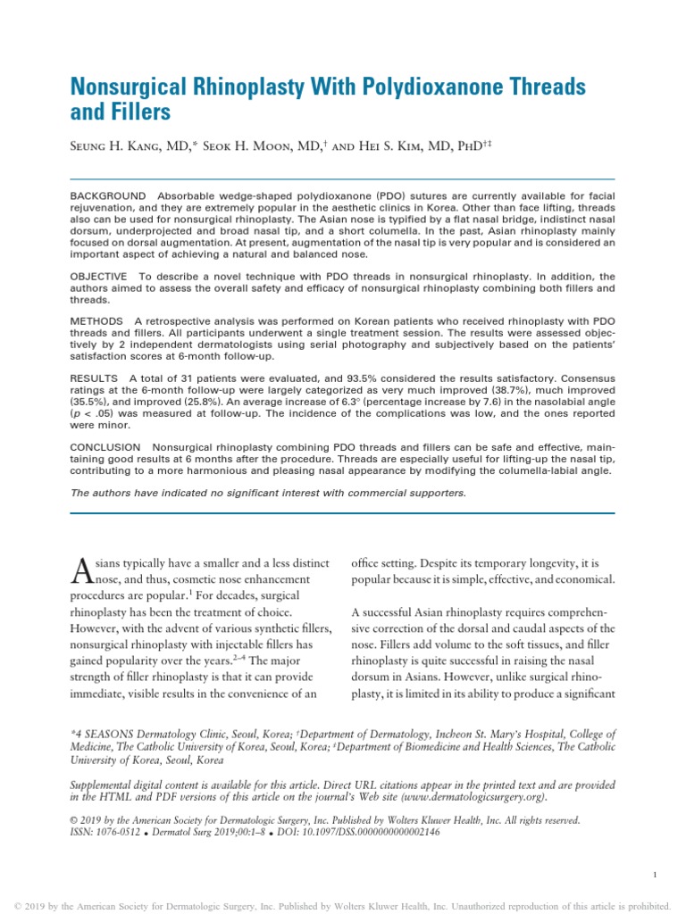 Nonsurgical Rhinoplasty With Polydioxanone Threads and Fillers | PDF ...