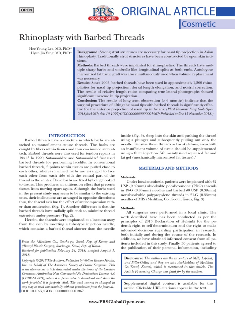 Rhinoplasty With Barbed Threads: Cosmetic | PDF | Analysis Of Variance ...