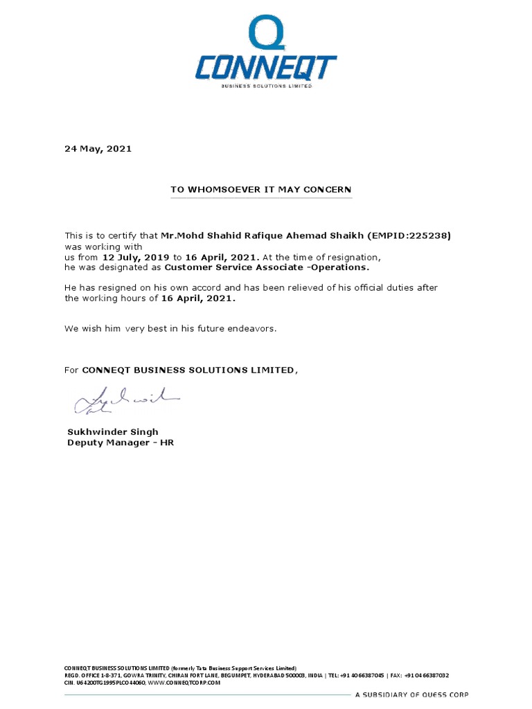 Experience Letter | PDF