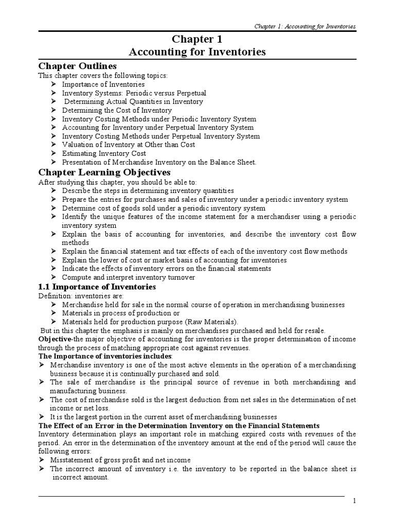 Accounting For Inventories: Chapter Outlines | Download Free PDF ...