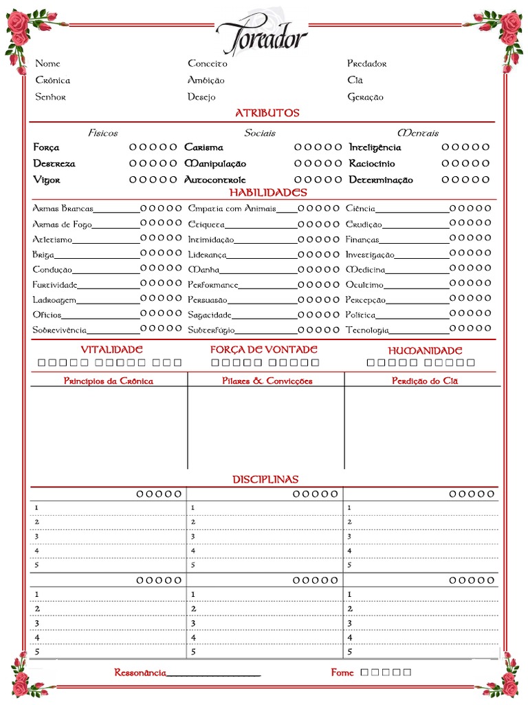 1.0 - Ficha Toreador V5 Alternativa | PDF