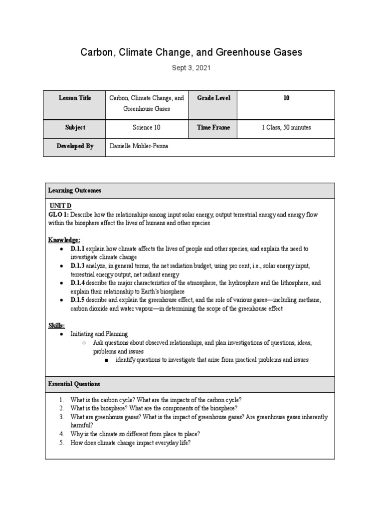 Science 10 Lesson Plan 1 | PDF | Greenhouse Effect | Atmosphere Of Earth